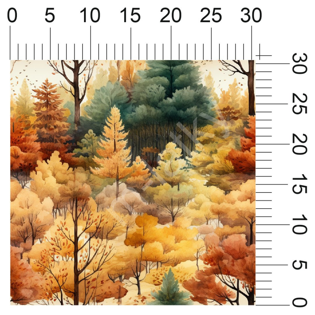 OB Metráž podzim - stromy Funkční úplet 30300015 náš tisk na objednávku ...