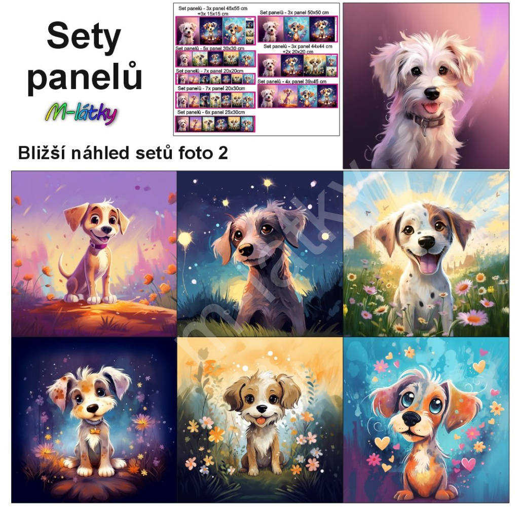 OB Set panelů dle výběru - Pes (psi) Broušené mikrovlákno (mikrovelur ...
