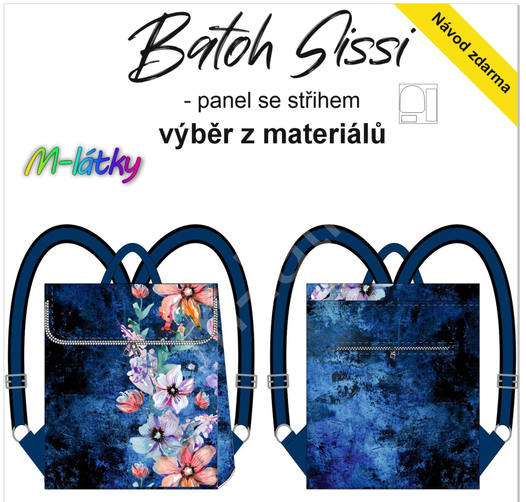 MOB Panel se střihem - Překlápěcí batoh Sissi - květy na modré návod k ...
