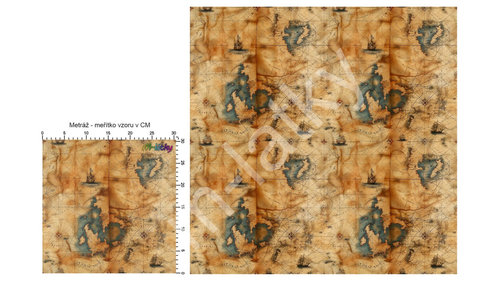 OB Metráž Nautical stará námořní mapa kočárkovina náš tisk na ...
