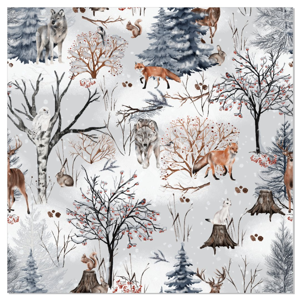 OB Vzor - zima v lese (vlk, liška, zajíc, veverka) Micropeach Soft ...