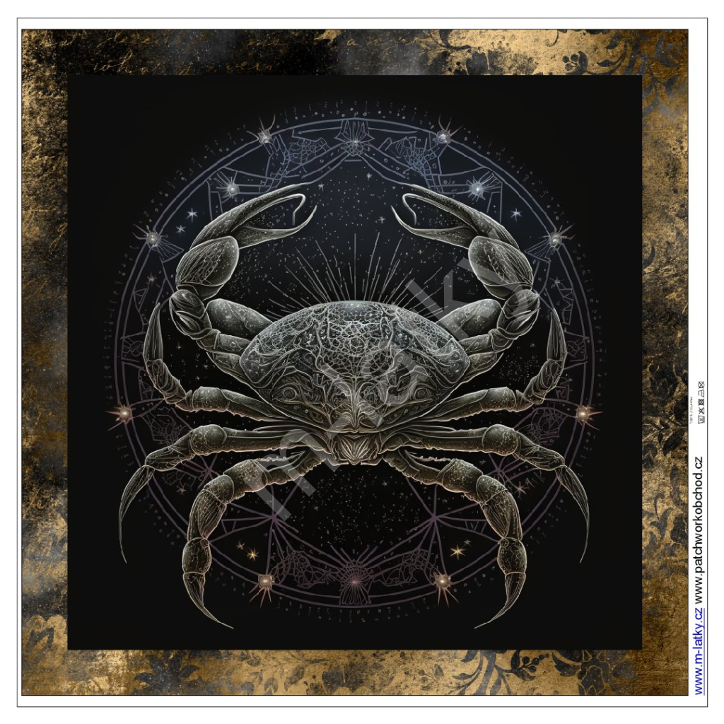 OB Panel k ušití polštář - Zodiac - Rak (znamení zvěrokruhu) broušené ...