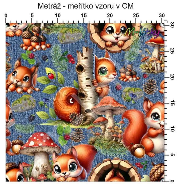 OB Metráž veverky (podklad denim 18) Funkční úplet 30300015 náš tisk na ...